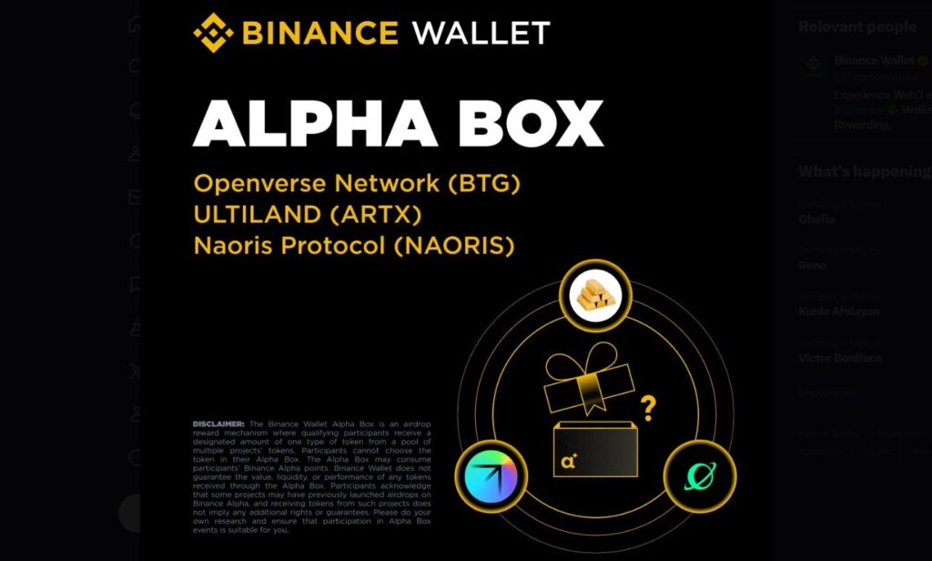 Binance 1st Alpha Box Airdrop Live Feb 11: Claim Details